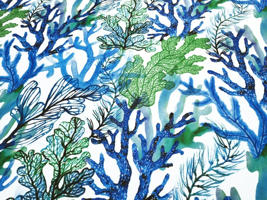 Blue Green Coral Print Fabric - Havana Concept