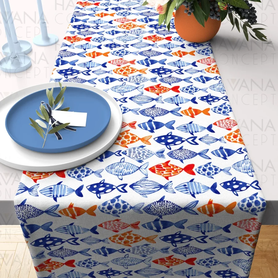 Hand Drawn Watercolor Fish Table Runner - Havana Concept